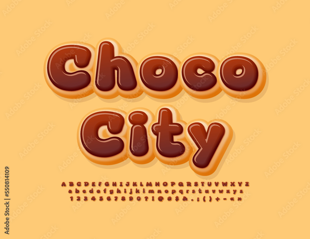 Vector advertising sign Choco City. Choco Donut Font. Creative Alphabet ...