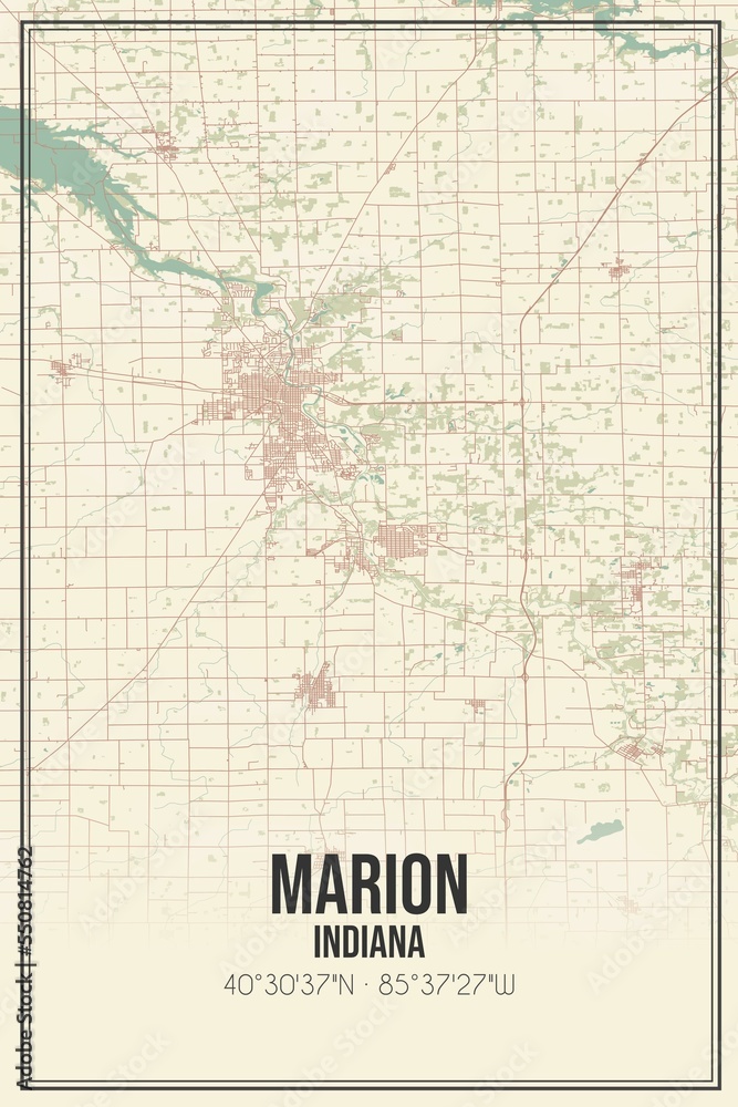 Retro US city map of Marion, Indiana. Vintage street map. Stock ...