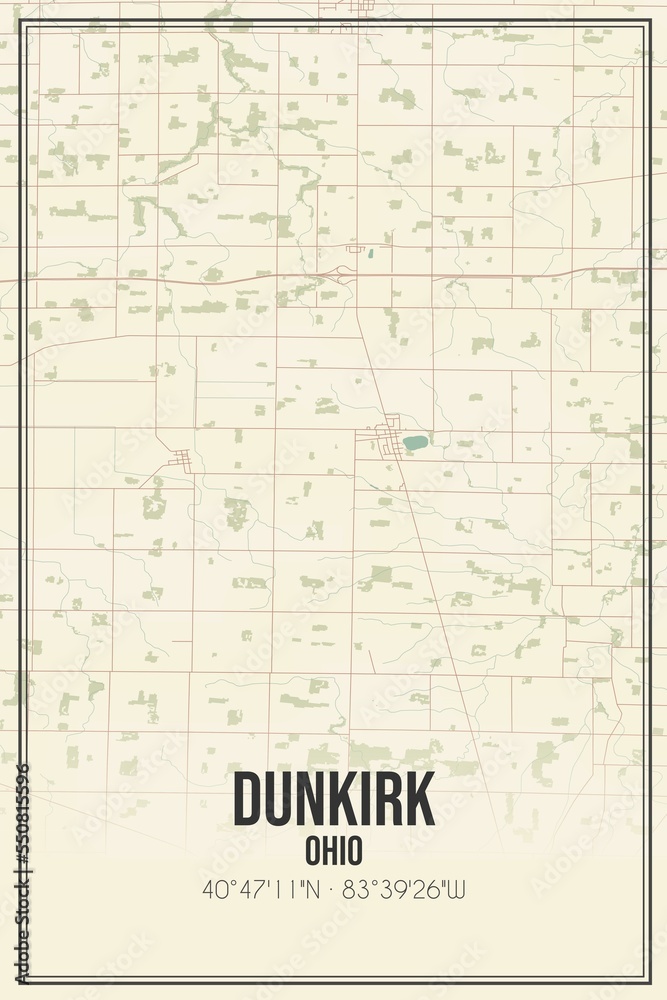 Poster Retro US city map of Dunkirk, Ohio. Vintage street map. – Wall ...