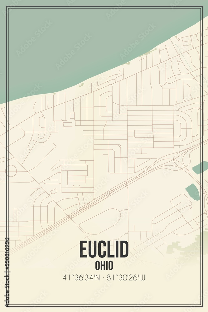 Retro US city map of Euclid, Ohio. Vintage street map. Stock ...