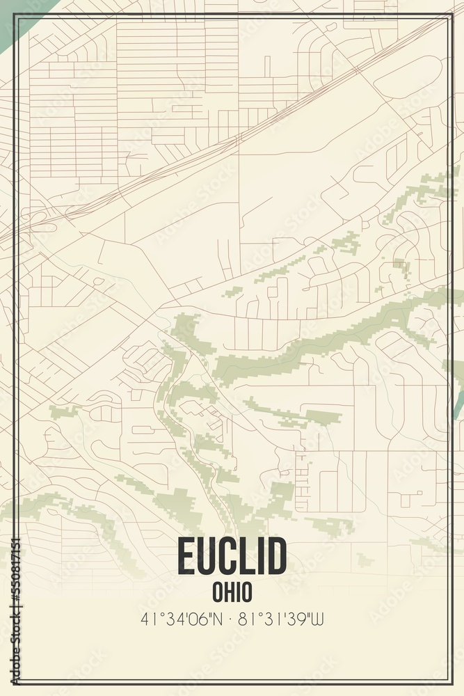 Retro US city map of Euclid, Ohio. Vintage street map. Stock ...