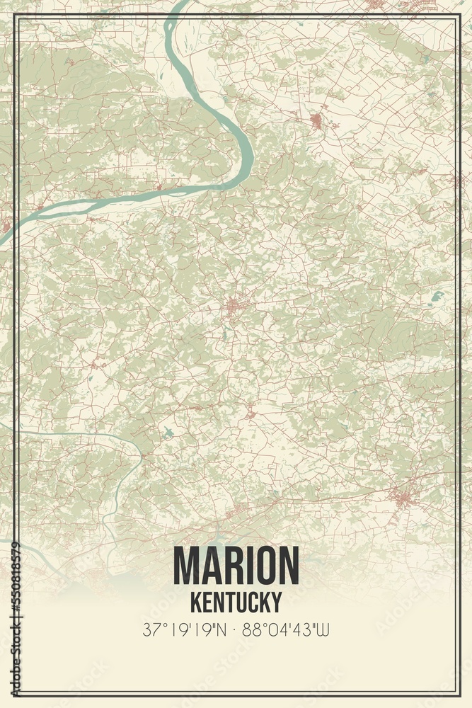 Retro US city map of Marion, Kentucky. Vintage street map. Stock ...