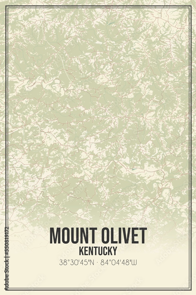 Poster Retro US city map of Mount Olivet, Kentucky. Vintage street map ...
