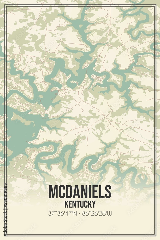 Retro US city map of McDaniels, Kentucky. Vintage street map. Stock ...