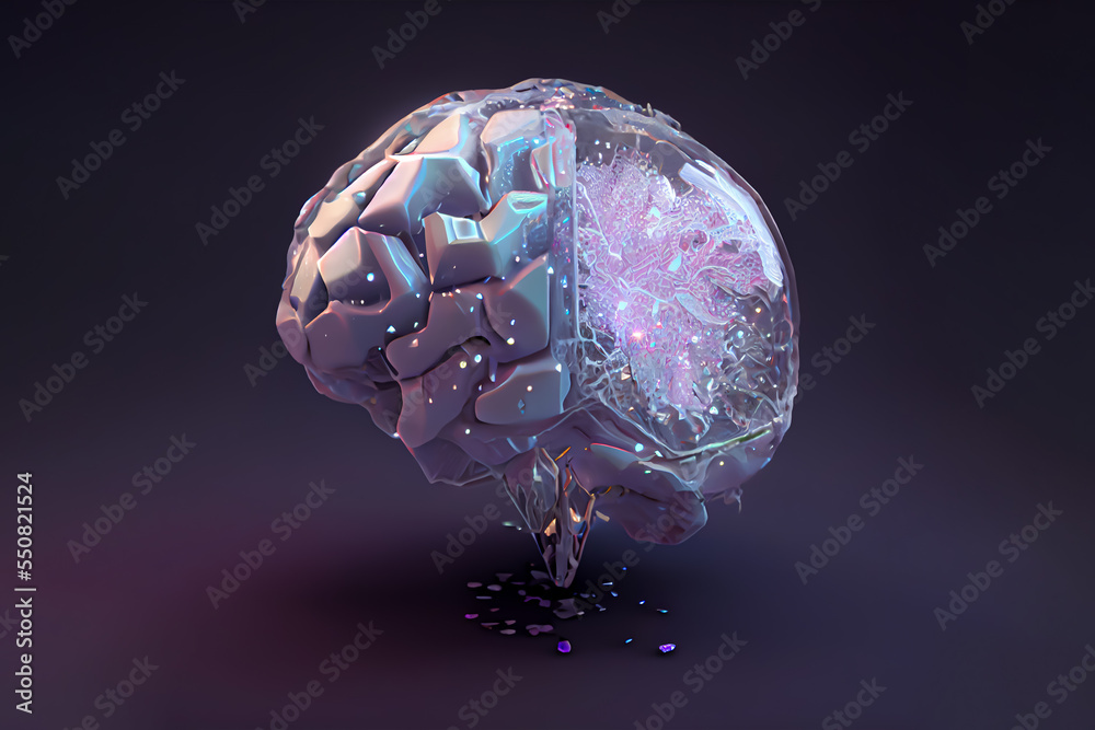 Exquisite stunning human brain illustration, glass crystal material ...
