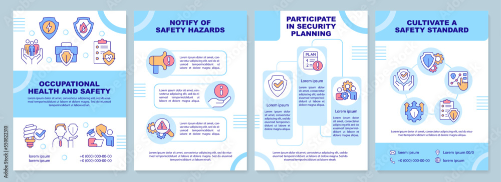 Occupational health and safety blue brochure template. Leaflet design ...