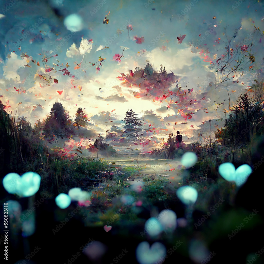beautiful scenery in anime style Stock Illustration | Adobe Stock