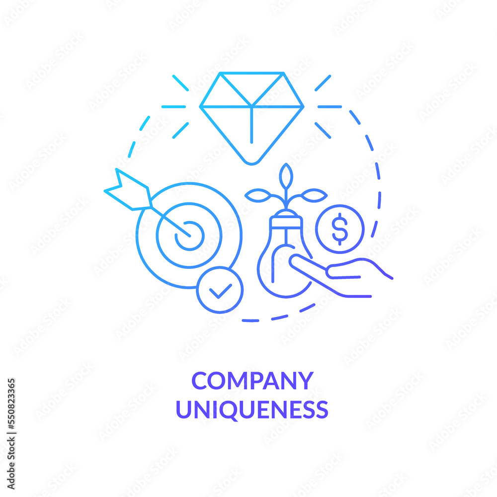 Company uniqueness blue gradient concept icon. Startup originality ...