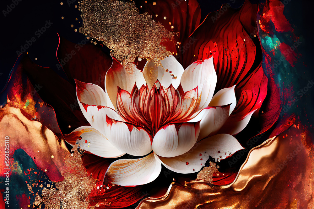lotus marble texture with abstract red, white, glitter and gold ...