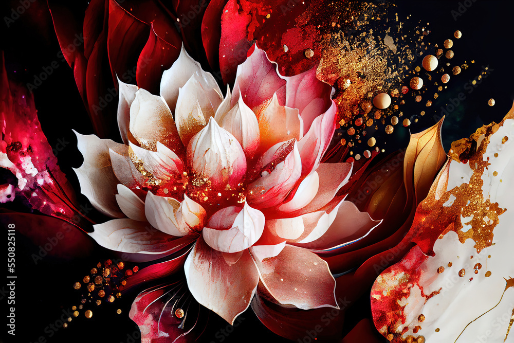 lotus marble texture with abstract red, white, glitter and gold ...