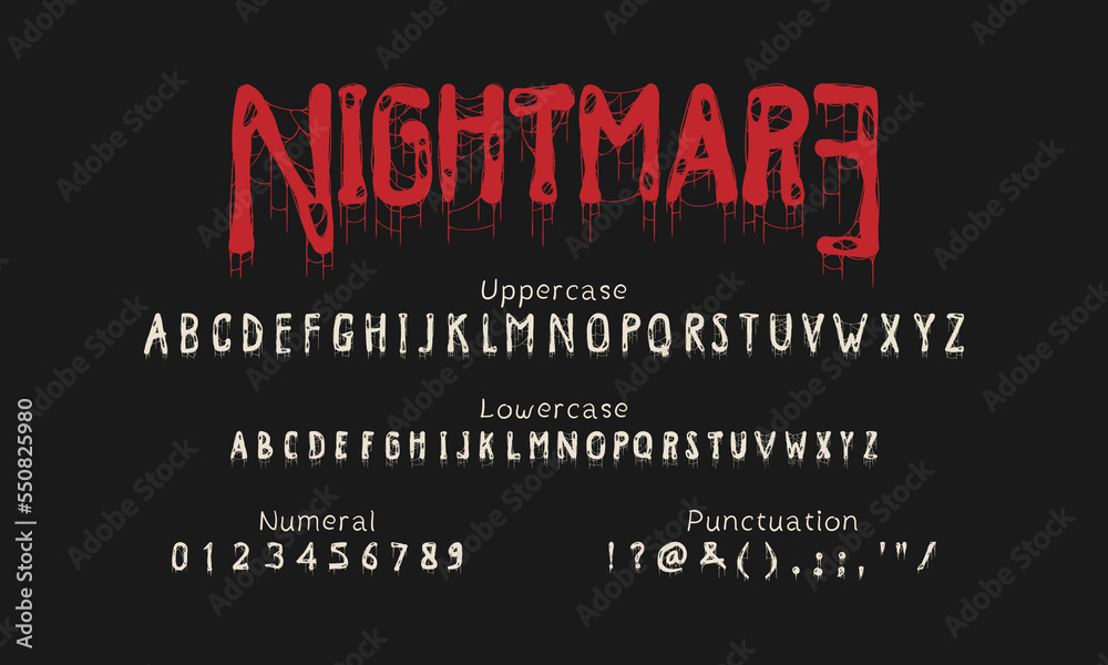Creepy and horror font alphabet. Suitable for merchandise, logo, brand ...