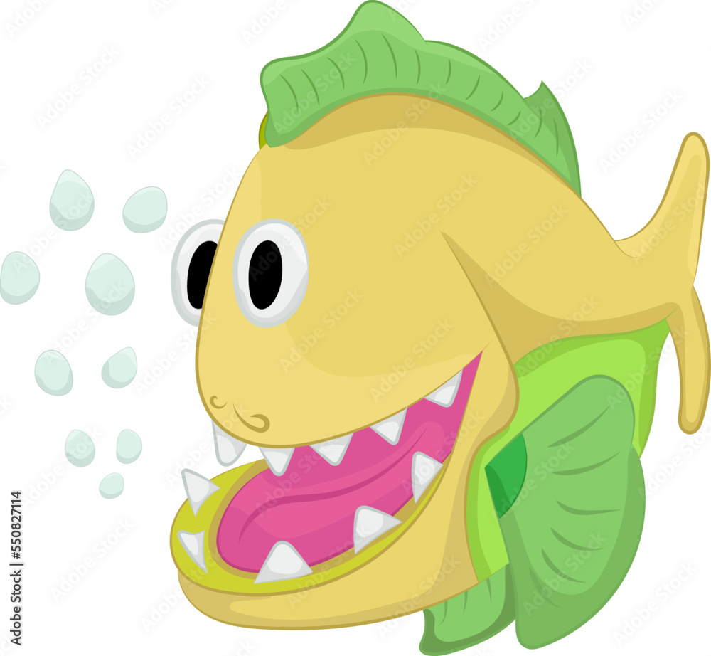 Monster fish cartoon Vector. Funny and scary Animals cartoon Character ...