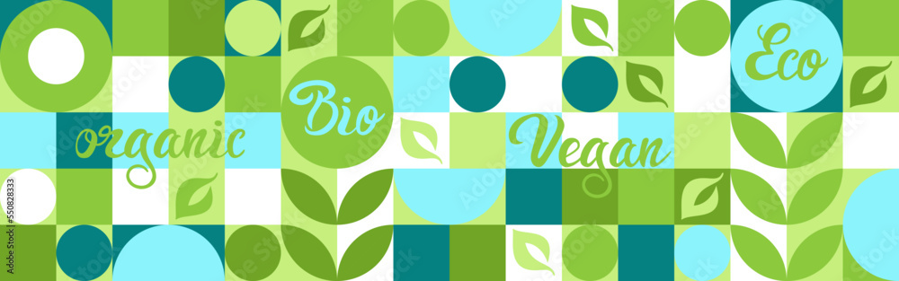 Bio label for ecological social projects, seamless pattern for green ...
