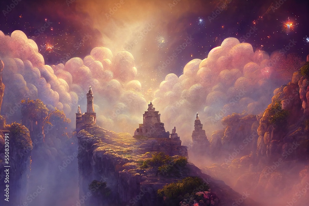 Fantasy magic portal mirage of old stone ruins of ancient gate and ...