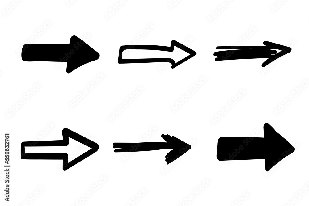 Arrows set. Hand drawn direction indicator elements. Simple doodle ...