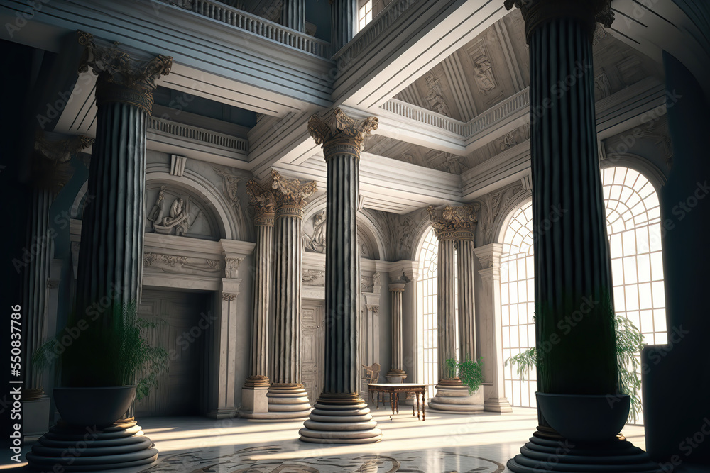 AI generated image of the interiors of an ancient classy Greek palace ...