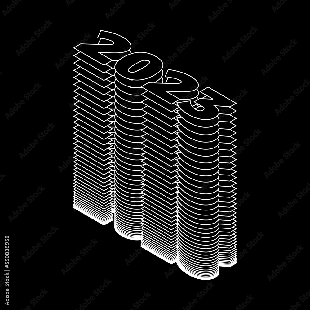 2023 stacked text. Happy New Year black and white elegant style ...