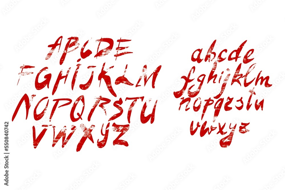 alphabet, hand drawing letters, drawing with a brush, calligraphy font ...