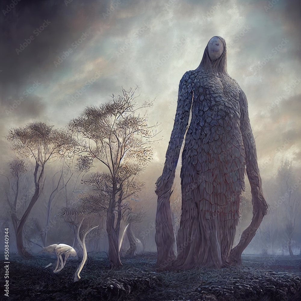 Surrealism High Dark Mysterious Figure Alien in Weird Surrounding ...