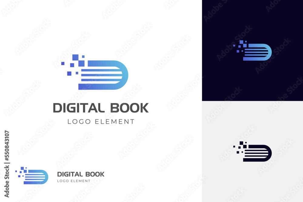 letter D digital tech book logo icon designs, pixel book logo template ...