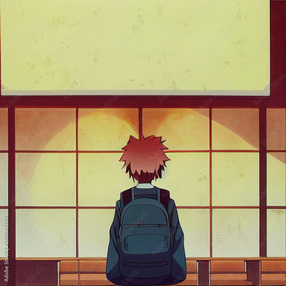 A boy in school. Rear view. Anime Stock Illustration | Adobe Stock