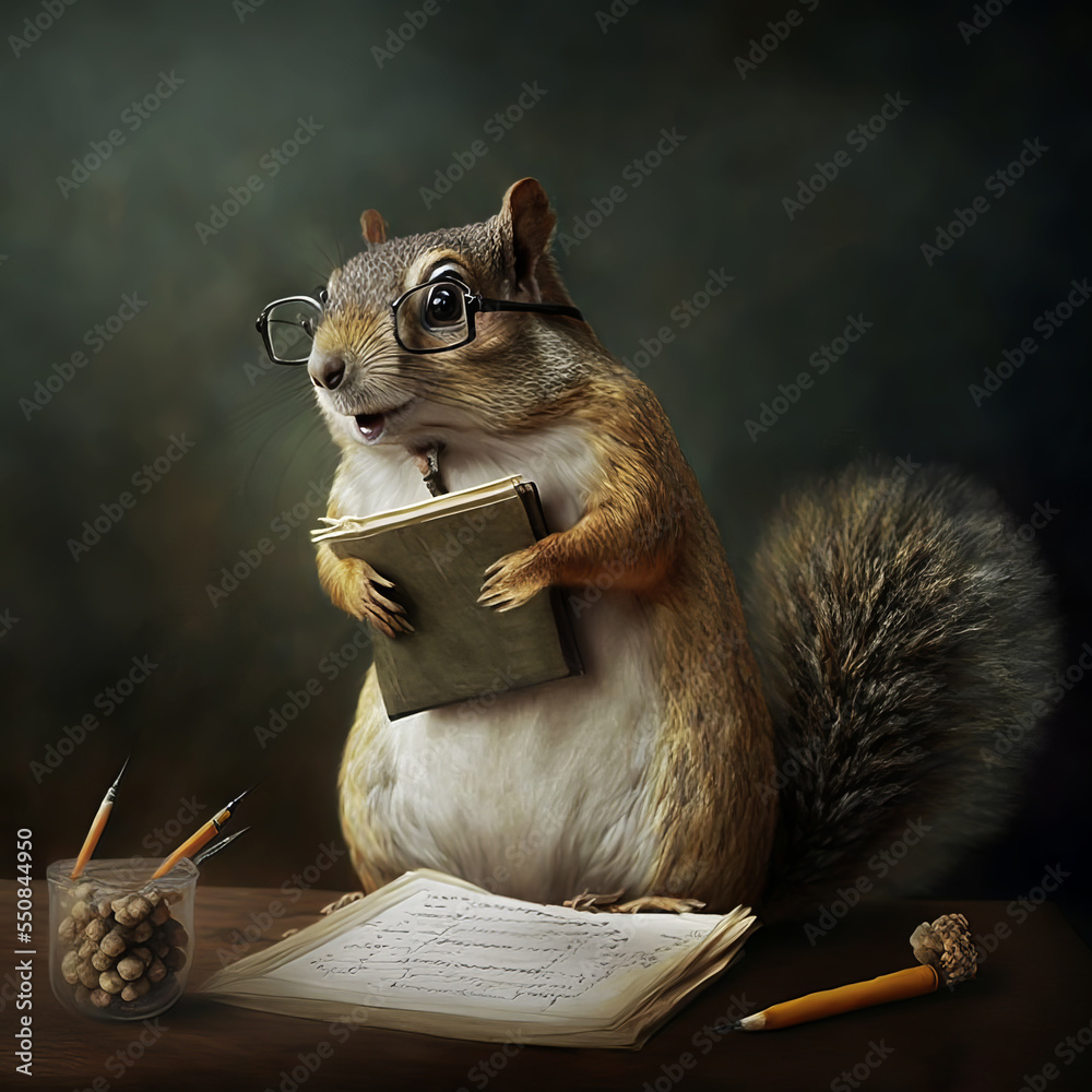 Funny squirrel teacher hold her book. Generative AI Illustration of ...