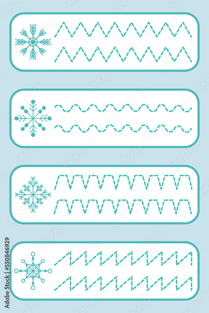 Handwriting practice sheet, snowflakes, christmas theme, kids preschool ...