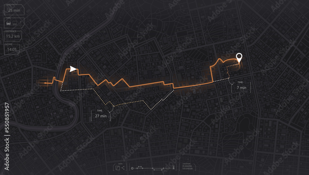 Gps map navigation to own house. View from above the map buildings ...