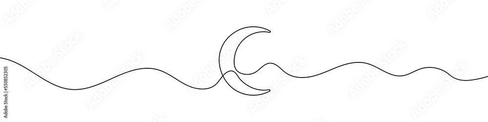 Continuous linear drawing of moon icon. One line drawing background ...