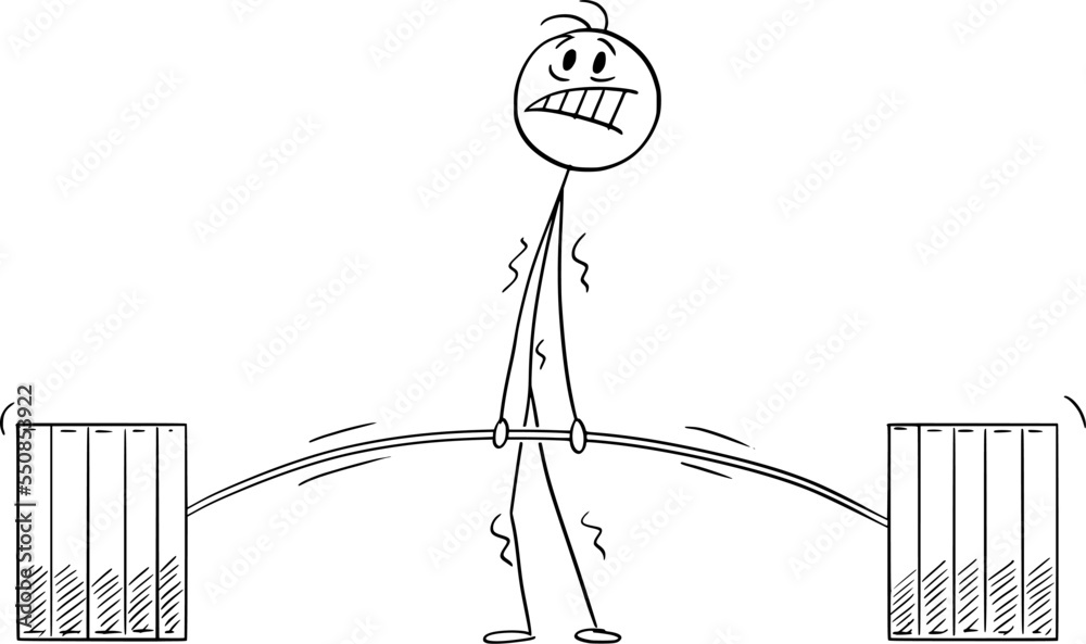 Weightlifter Trying to Lift Heavy Weight or Barbell, Vector Cartoon ...