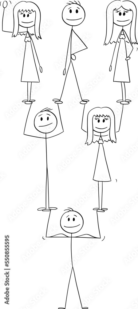 Team of People Standing in Hierarchy, Management Reverse Pyramid ...