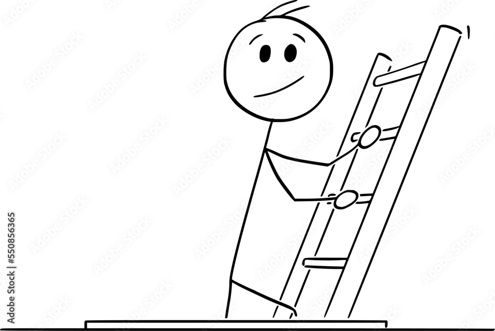 Person Climbing Ladder to Leave the Hole, Vector Cartoon Stick Figure ...