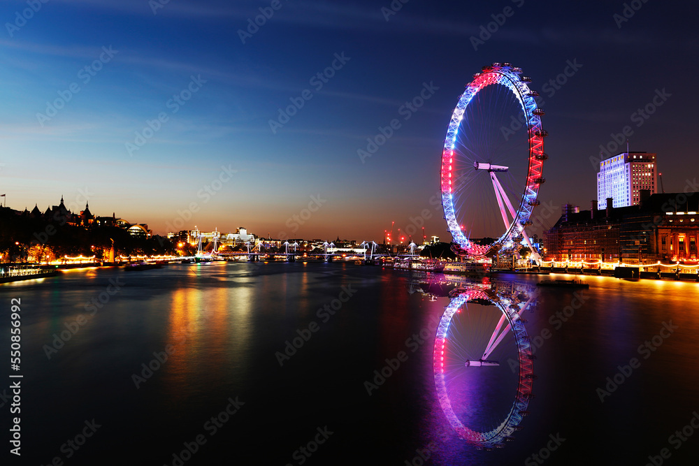 Night View of London Skyline, London Eye Present Stock Photo | Adobe Stock