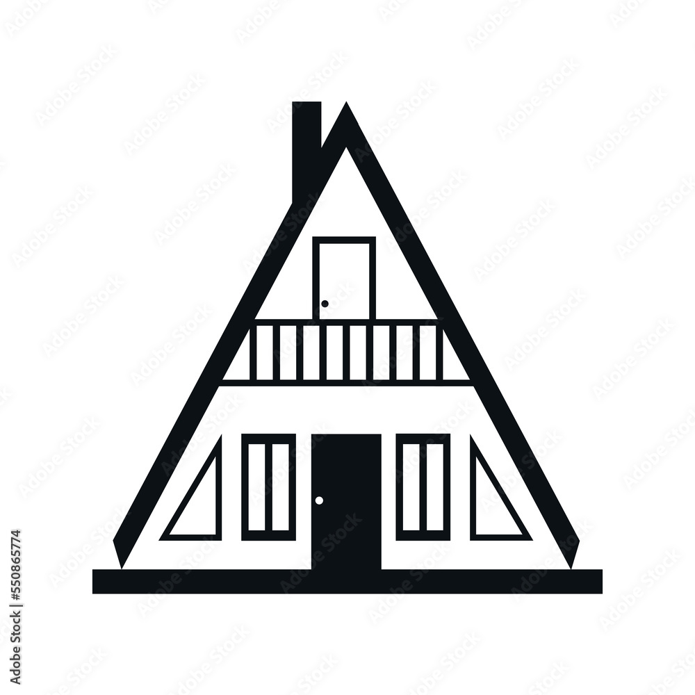 Vector icon of a two storey private house with a balcony on a white ...