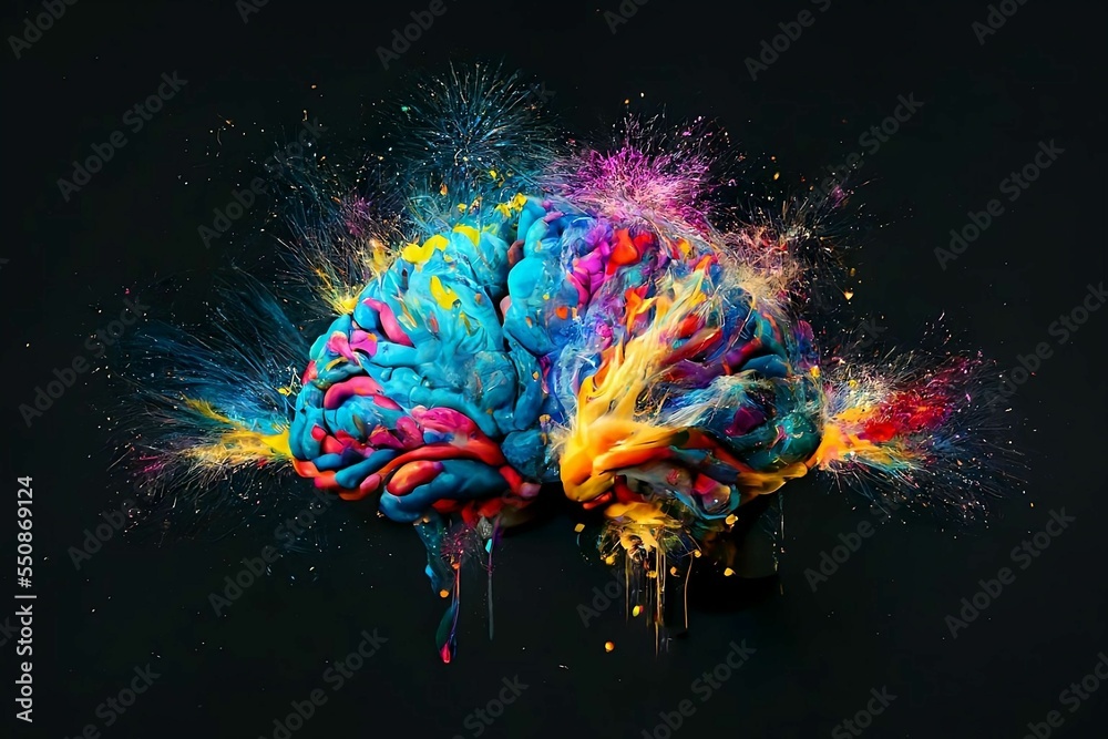 Brain exploding with creativity and imagination with rainbow coloured ...