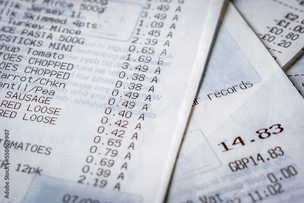 British shopping receipt stacks background in england uk Stock Photo ...