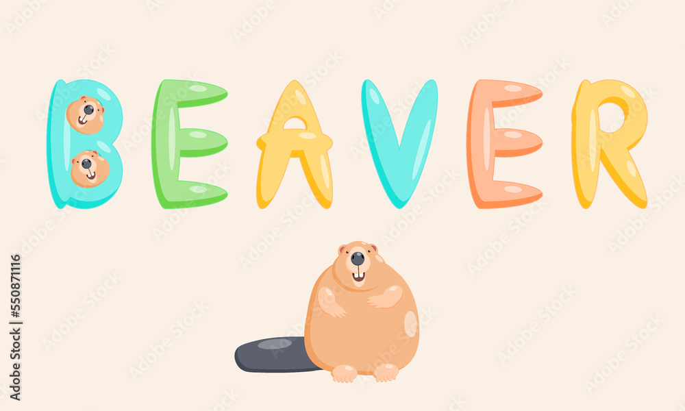 Cartoon beaver character of educational nature with the name of the ...