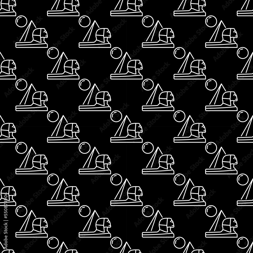 Egyptian Sphinx and Egypt Pyramid vector outline seamless pattern Stock ...