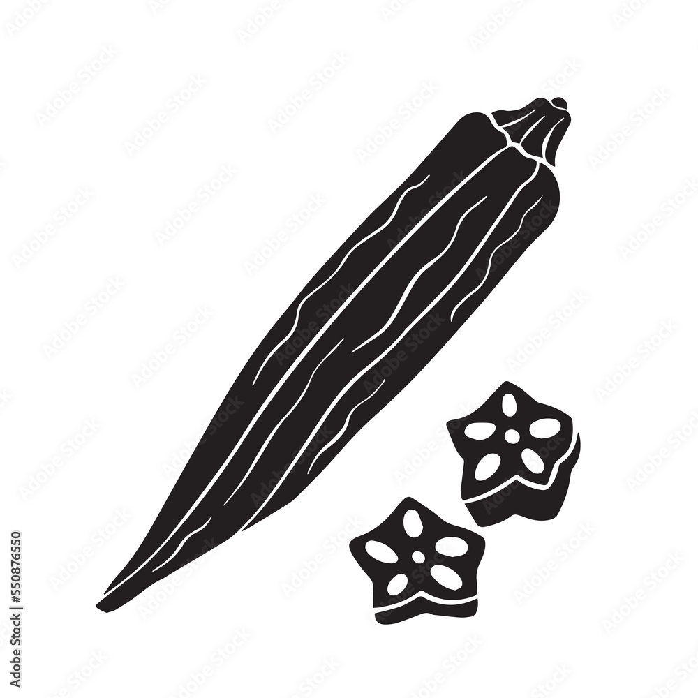 Okra vector illustration icon silhouette. Black pictogram isolated on ...