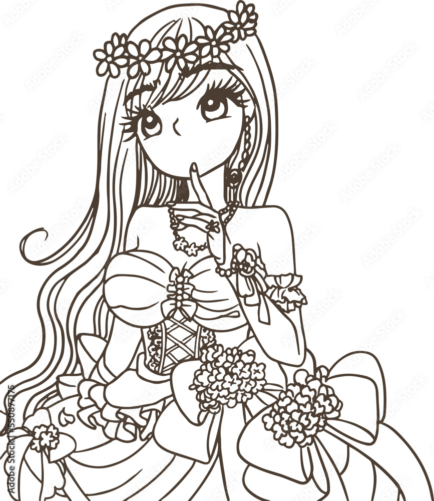 princess fantasy cartoon doodle kawaii anime coloring page cute ...