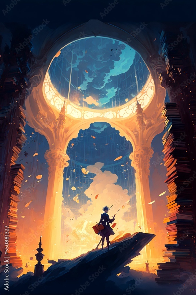 Vertical illustration of a character standing in the middle of a ...