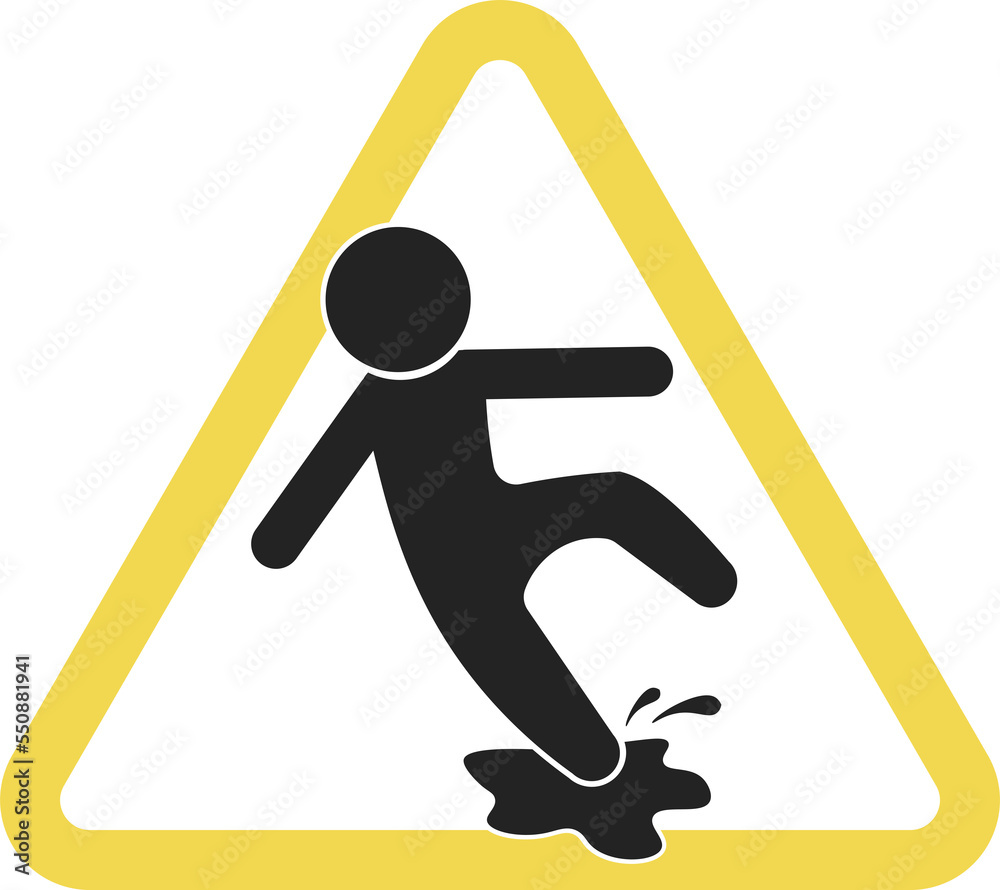 Wet Floor sign, red yellow black triangle with falling man in modern ...
