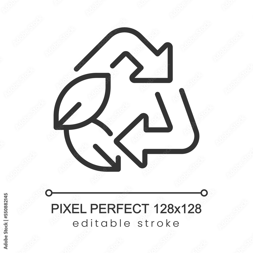 Recycling pixel perfect linear icon. Reusing of waste materials ...