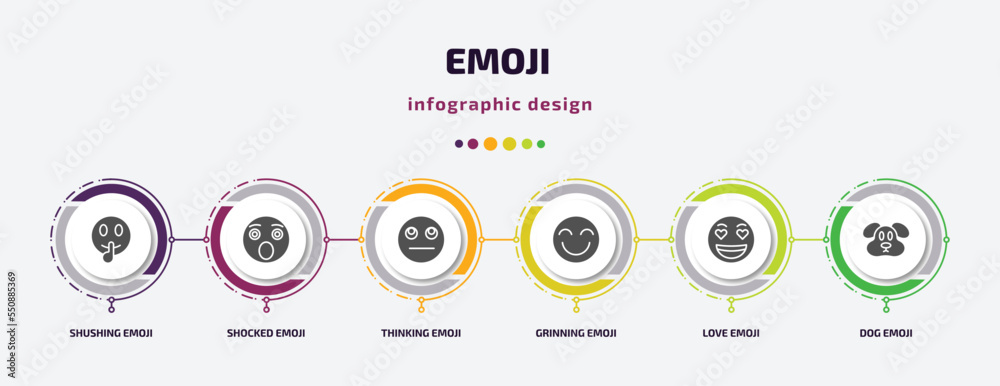 emoji infographic element with filled icons and 6 step or option. emoji ...