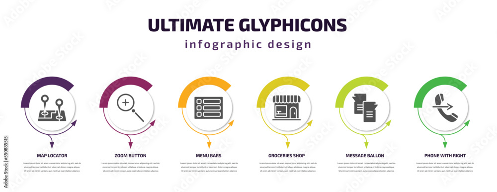 ultimate glyphicons infographic element with filled icons and 6 step or ...