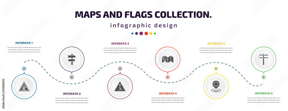 maps and flags collection. infographic element with filled icons and 6 ...