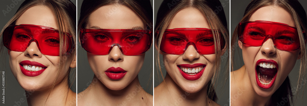 Kaleidoscope of emotions. Sexy emotional young woman with well-kept ...