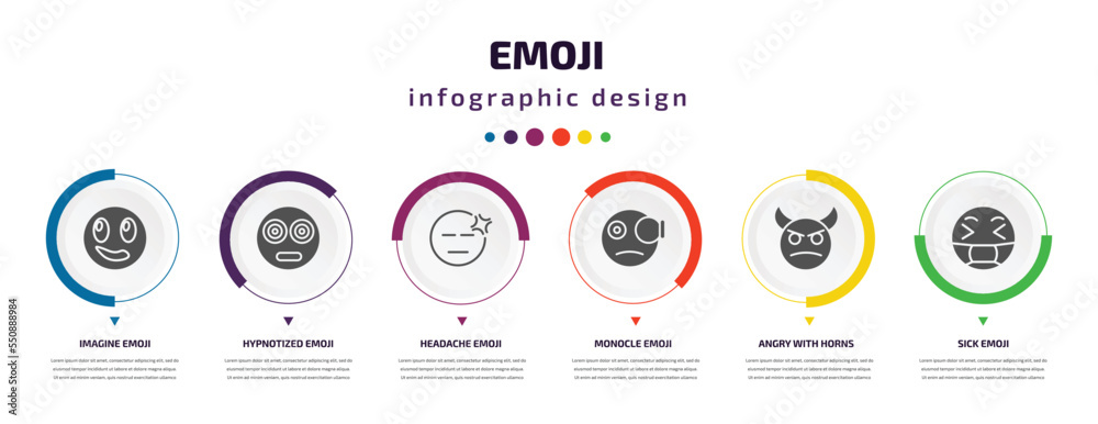 emoji infographic element with filled icons and 6 step or option. emoji ...