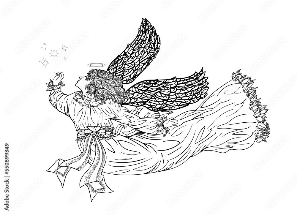 Angel. Outline drawing on a white background. Coloring page for kids ...
