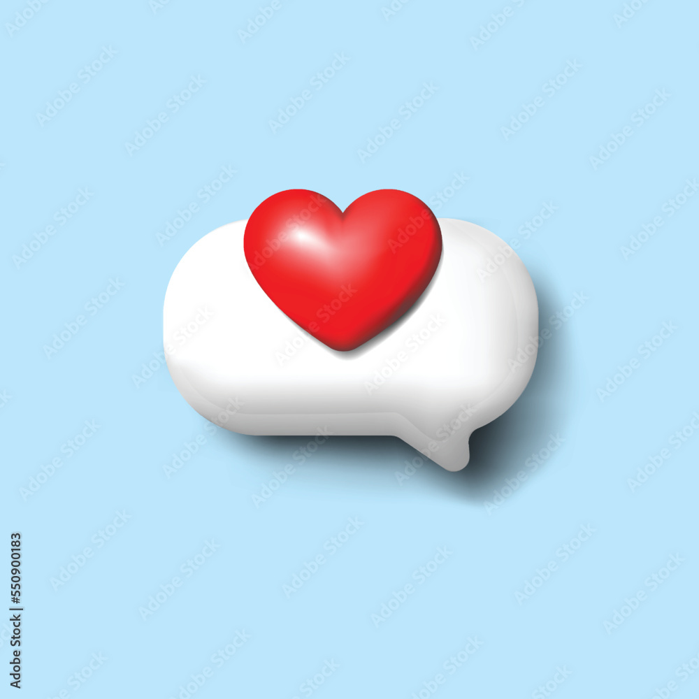 Heart in the bubble speech in love emotion information symbol 3d icon ...